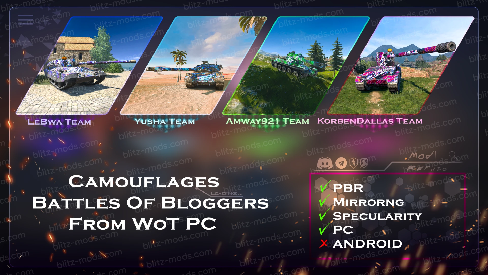 Download mod [WG] Battle of Bloggers camouflages for WoTBlitz